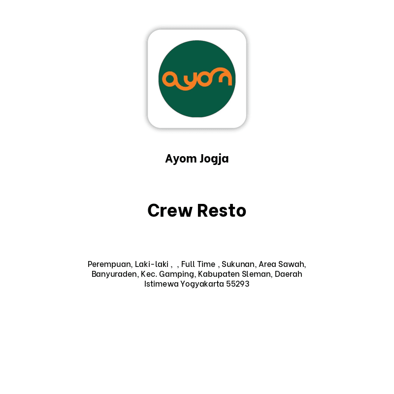 Lowongan Kerja Crew Resto di Ayom Jogja Juli 2024 - Jobnas